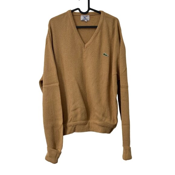 Izod Lacoste | Sweaters | Vintage Izod Lacoste Tan Logo Vneck Long Sleeve Pullover Sweater Mens ...